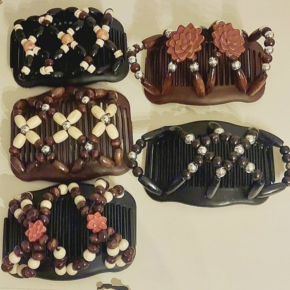 Accessories | Elegant Beaded Hair Combs Black Brown Cream | Poshmark